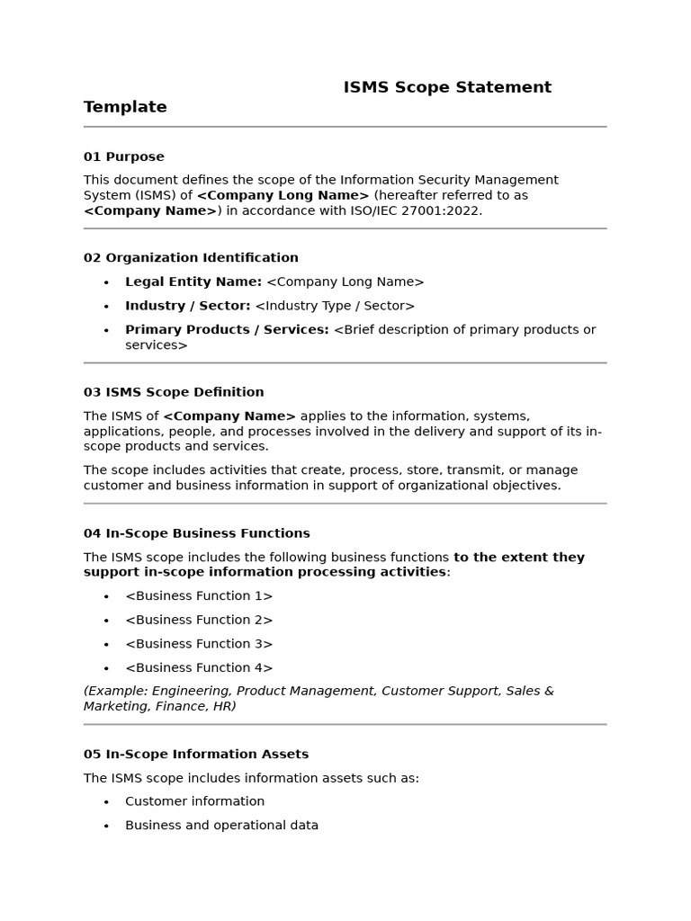 ISMS Scope Statement Template New (1) | PDF | Scope (Computer Science ...