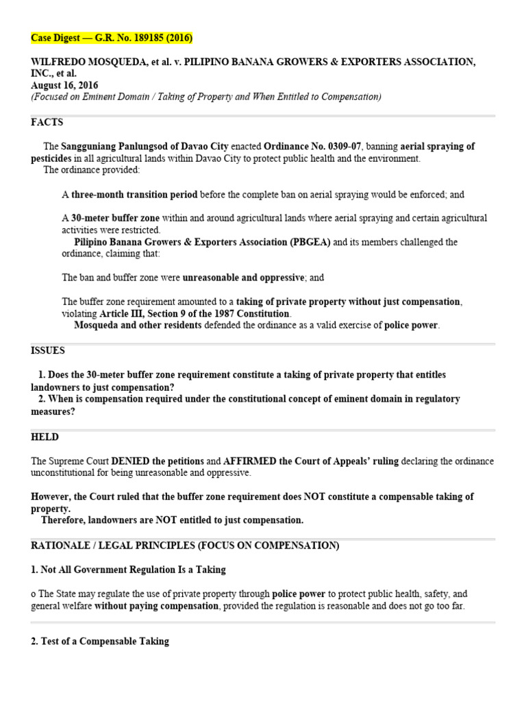 CONSTI 2_Case Digest | PDF | Eminent Domain | Just Compensation