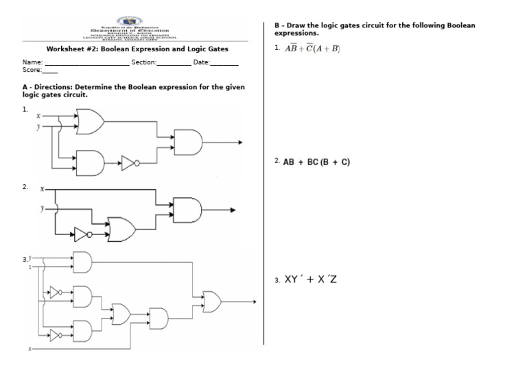 Worksheet2-Converting Boolean Expression and Logic Gates | PDF