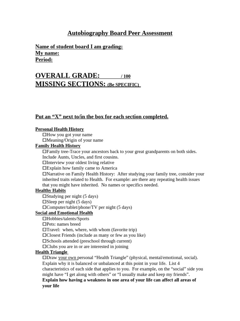 Autobiography Board Assessment Guide | PDF | Social Psychology ...