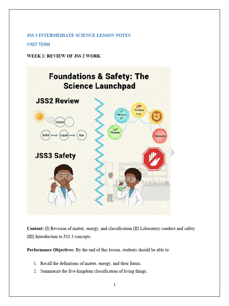 JSS 3 Science Lesson Notes: Term 1 | PDF | Cell (Biology) | Waste