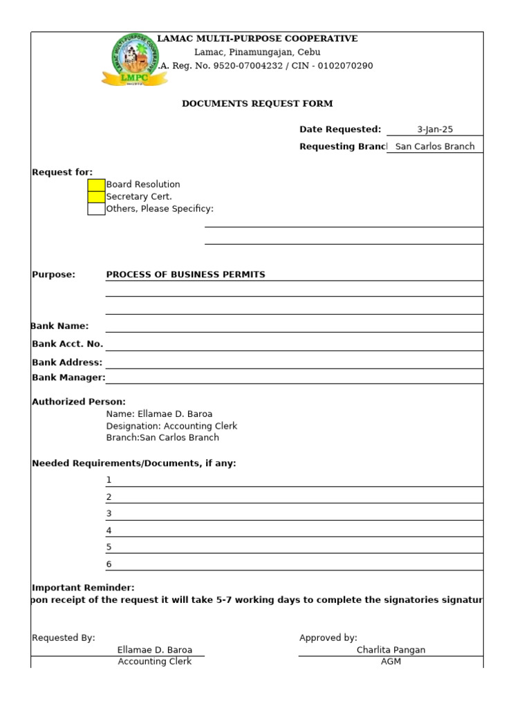Documents Request Form | PDF | Accounting