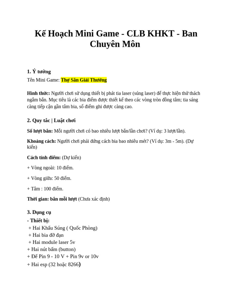 Mini Game - Ban Chuyên Môn | PDF