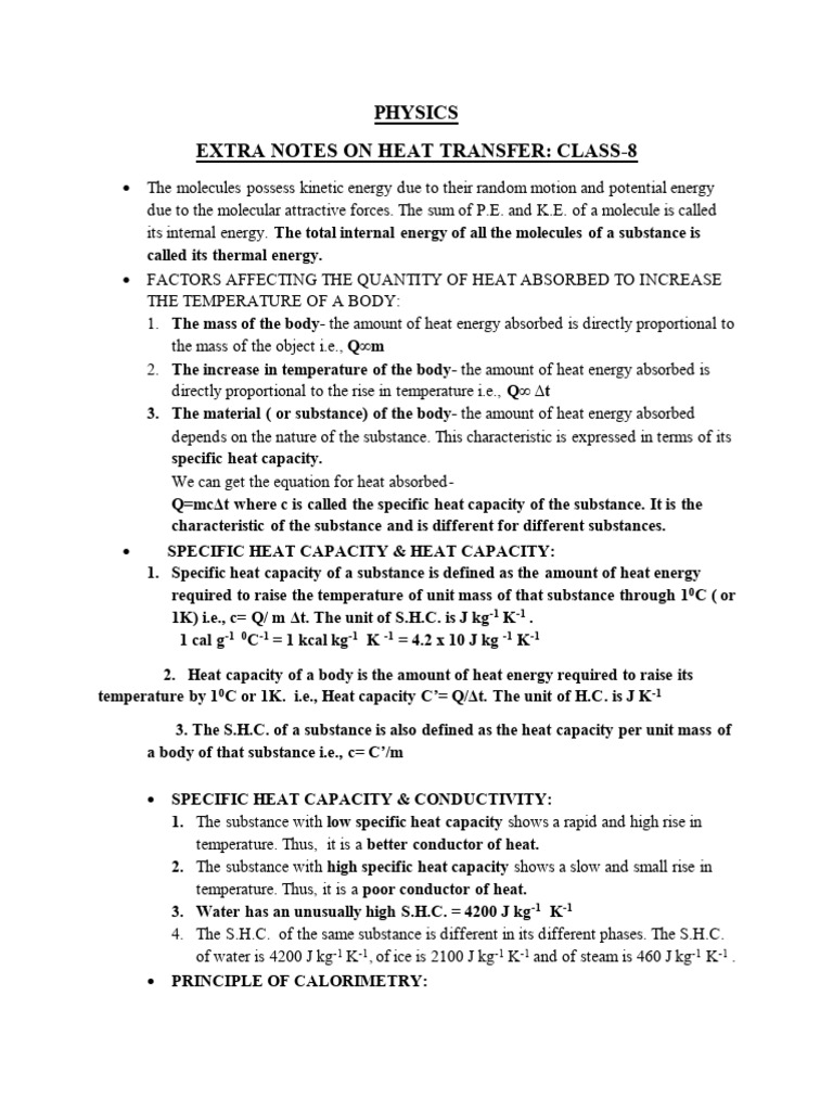 Heat Transfer Notes for Class 8 Physics | PDF | Heat | Temperature