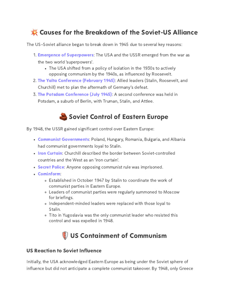 Breakdown of Soviet-US Alliance 1945 | PDF | Joseph Stalin | Cold War