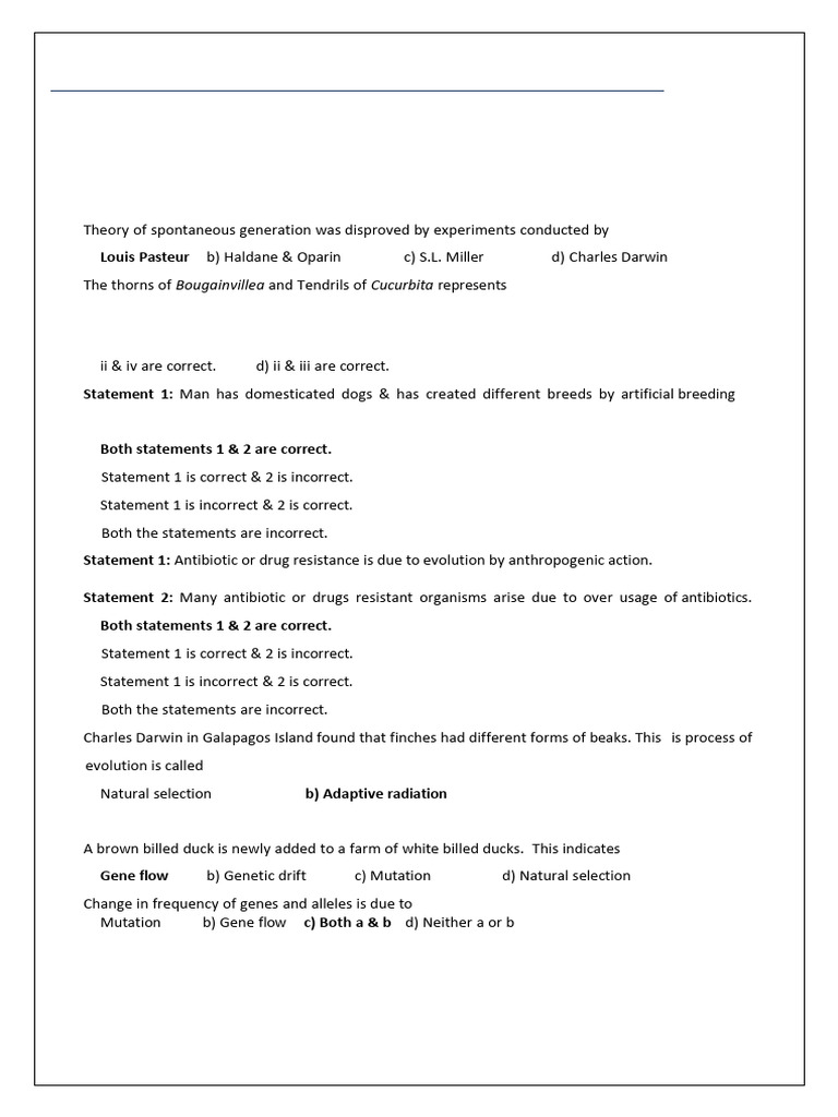 Biology Evolution Question Bank 2024-25 | PDF | Evolution | Natural ...