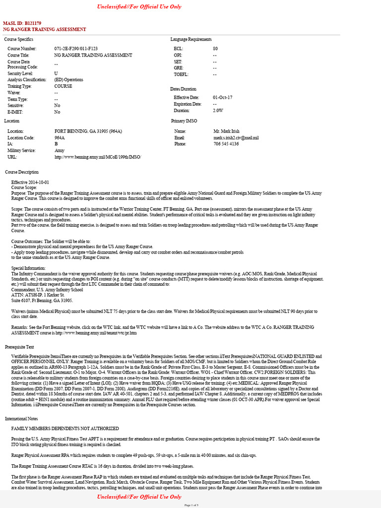 NG Ranger Training Assessment Overview | PDF | Driver's License ...