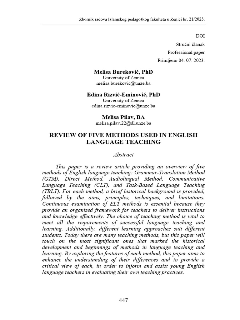 Review of Five Methods Used in English Language Teaching | PDF ...