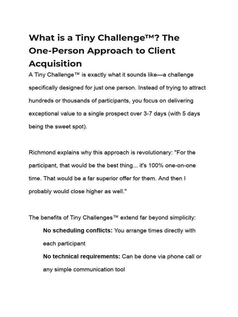 Tiny Challenge™: One-Person Client Strategy | PDF