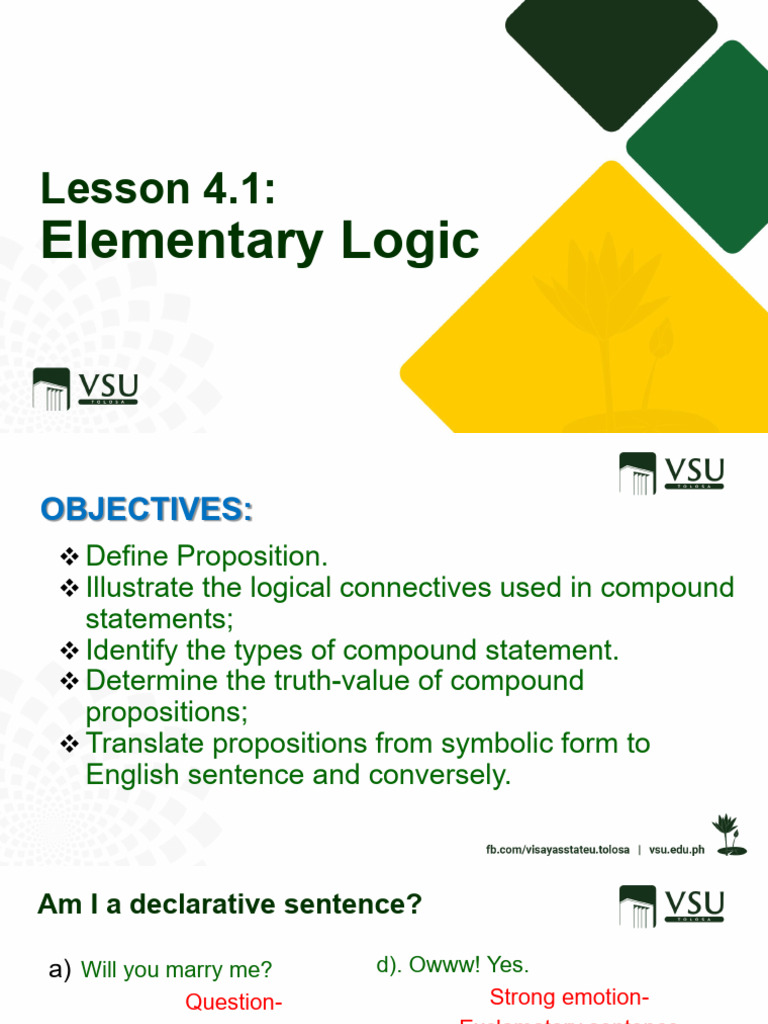 Lesson 4 .1 Elementary Logic | PDF | If And Only If | Logic