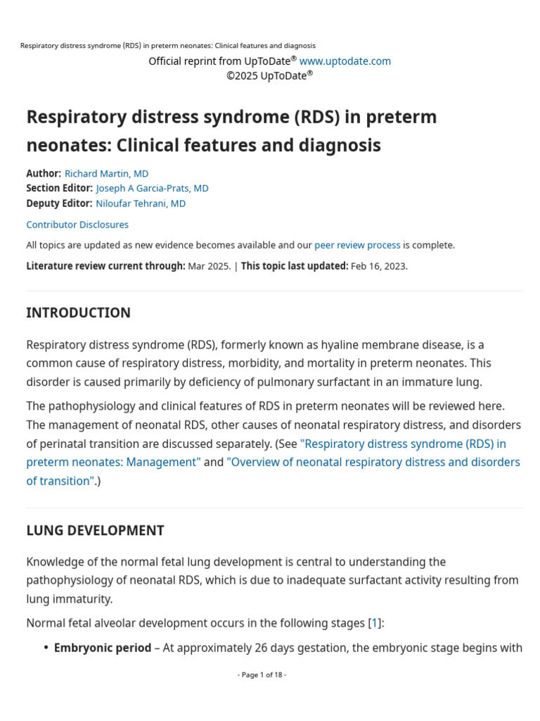 RDS in Preterm Neonates: Diagnosis & Features | PDF | Lung ...