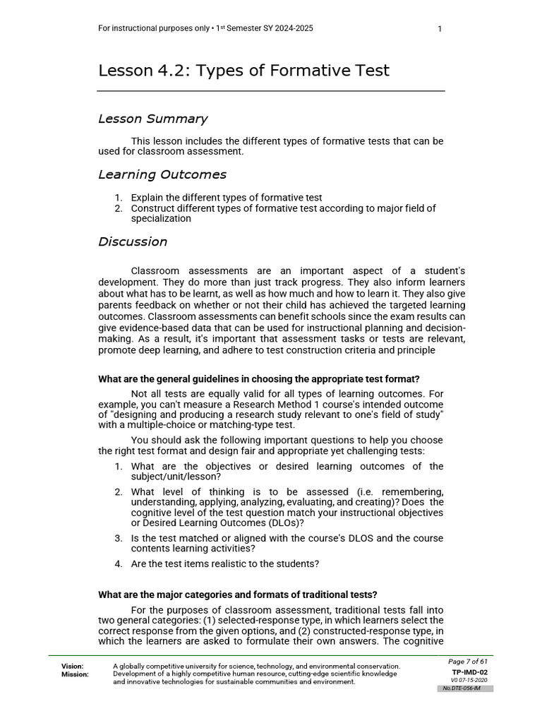 Types of Formative Tests Explained | PDF | Educational Assessment ...