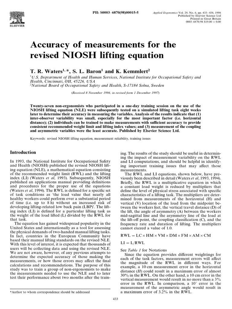 NIOSH Lifting Equation Measurement Accuracy | PDF | Measurement ...