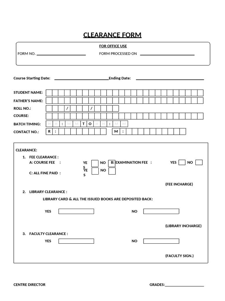 Course Clearance Form Template | PDF