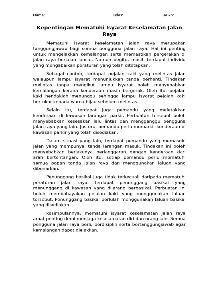 Kepentingan Mematuhi Isyarat Keselamatan Jalan Raya | PDF