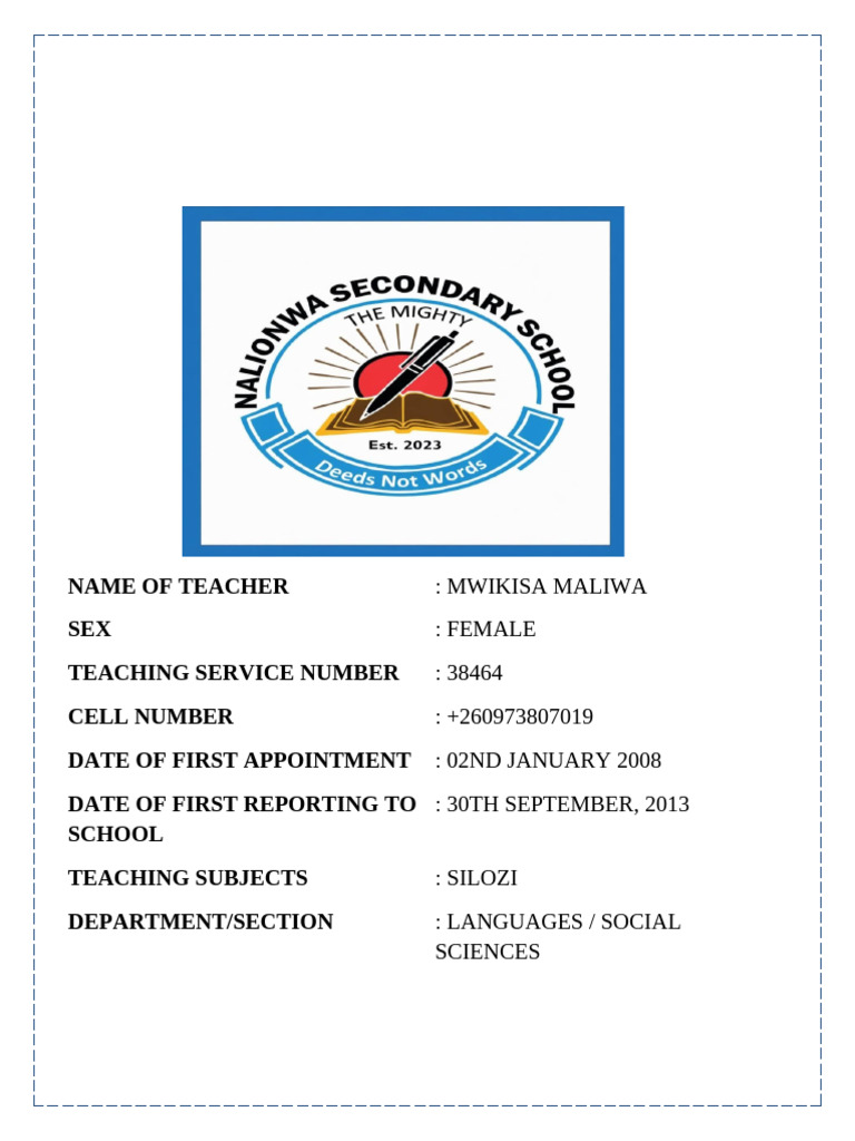 Mwikisa Maliwa: Silozi Teacher Profile | PDF