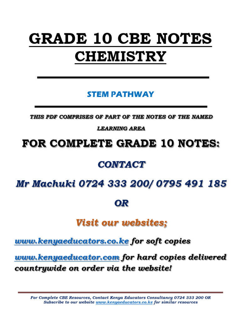 Grade 10 Chemistry CBE Notes | PDF | Chemistry | Chemical Reactions
