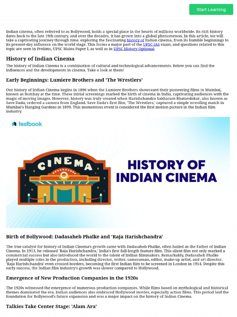 History of Indian Cinema - Check Brief History, Origin Details! | PDF