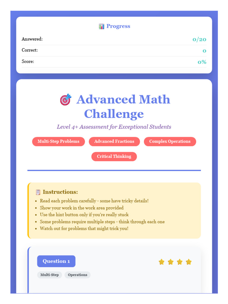 Advanced Math Challenge For Aroha - Level 4+ Assessment | PDF ...