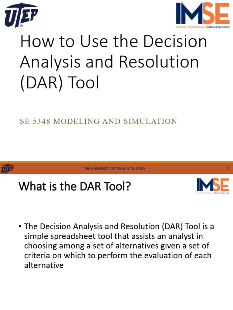 Using the DAR Tool for Decision Analysis | PDF | Risk | Risk Assessment