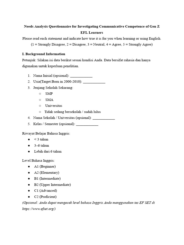 Gen Z EFL Learners' Needs Analysis | PDF | Chess Theory | Chess Openings