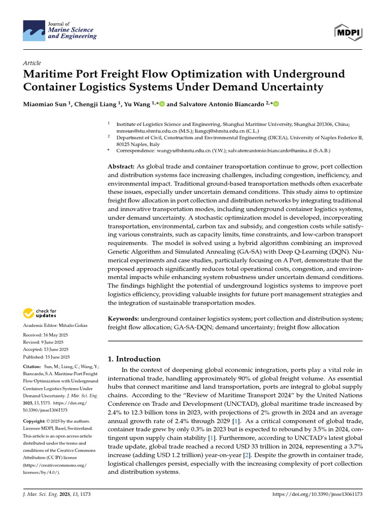 Maritime Port Freight Flow Optimization With Underground Container ...