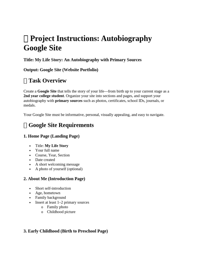 Project Instructions History of My Life | PDF