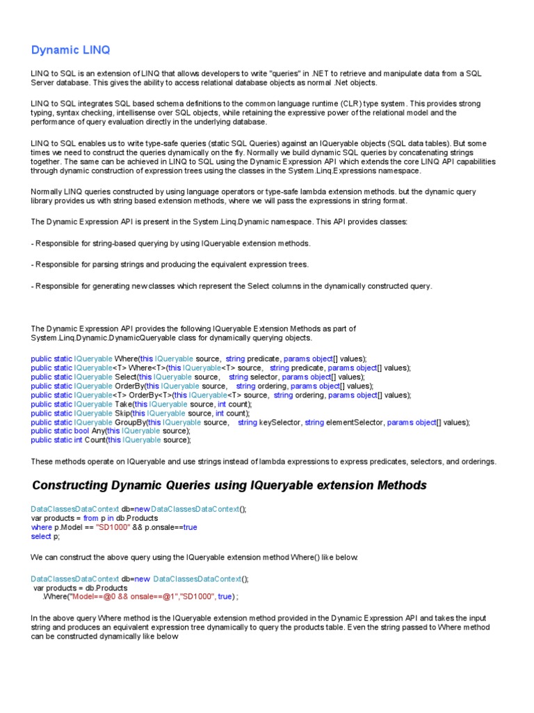 Dynamic LINQ | PDF | Language Integrated Query | Computer Programming