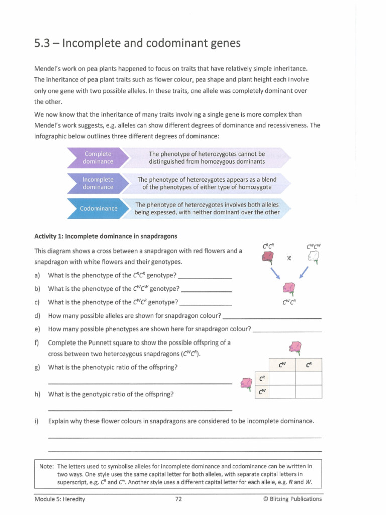 Co Dominance and Incomplete Dominance Blitzing Biology | PDF