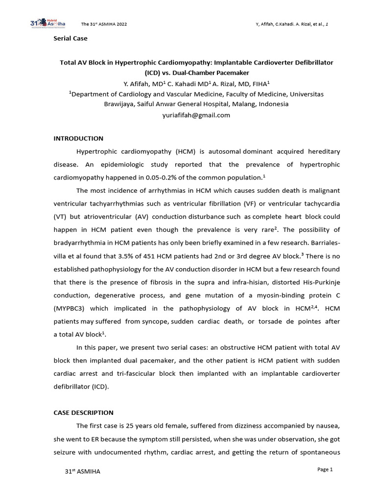 Total AV Block in Hypertrophic Cardiomyopathy - Implantable ...