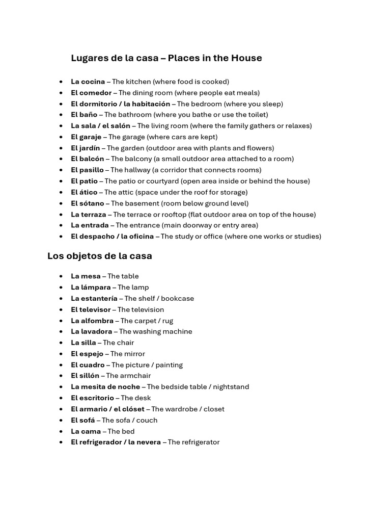Lugares y Objetos en la Casa | PDF