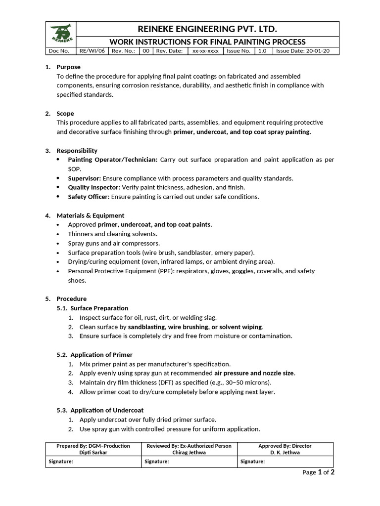 Work Instructions For Final Painting Process | PDF | Paint | Industrial ...