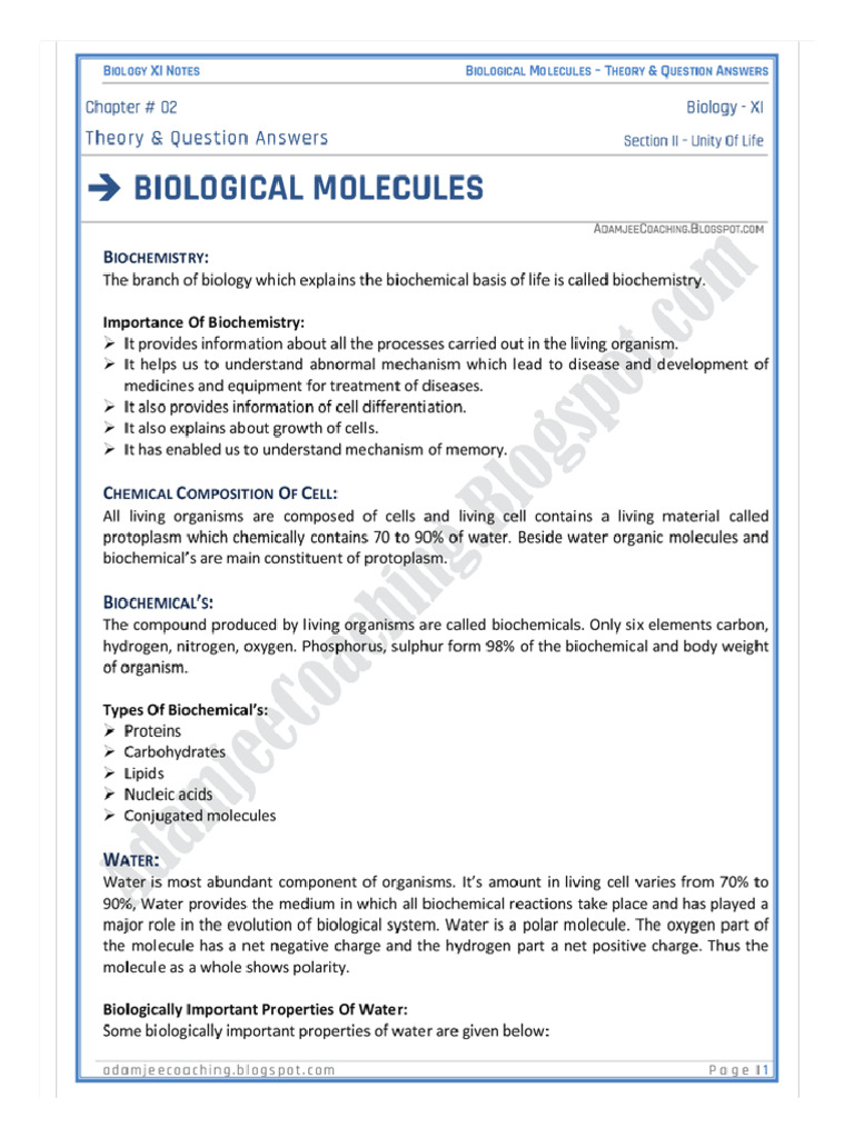 CH 2. Biology 11th | PDF