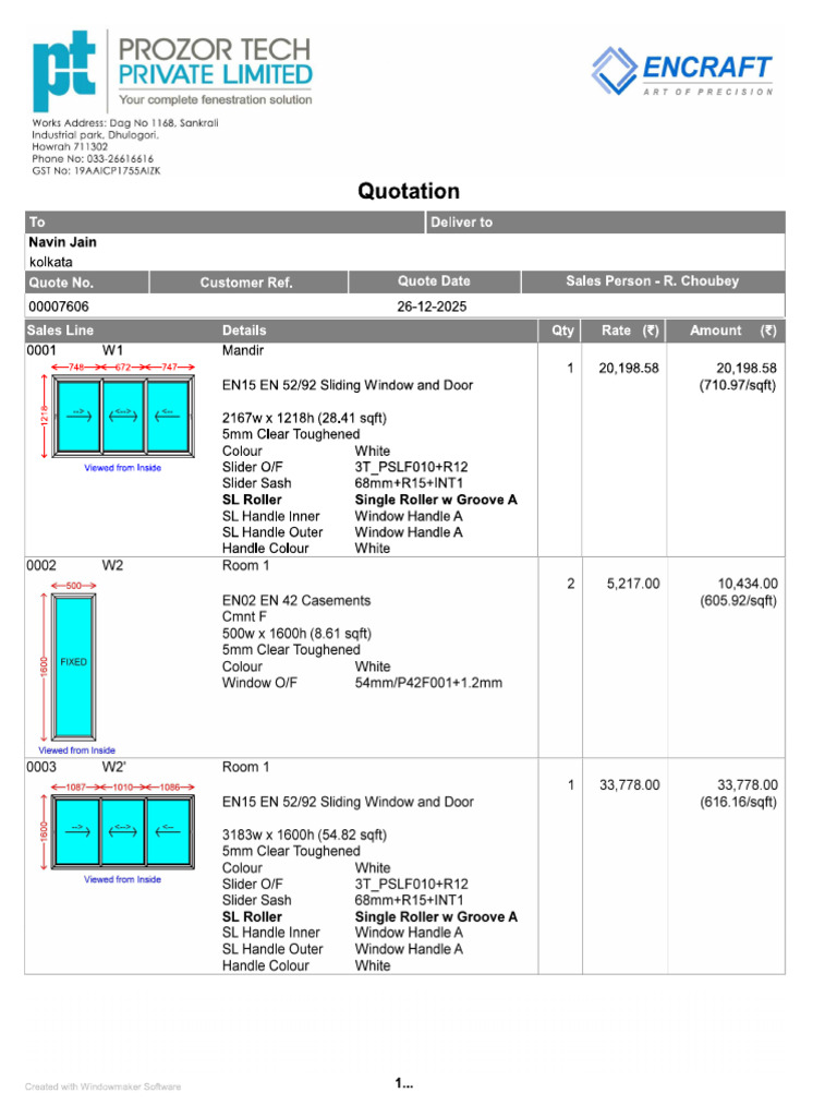 Revised Quotation For Mr. Navin Jain (Upvc) | PDF