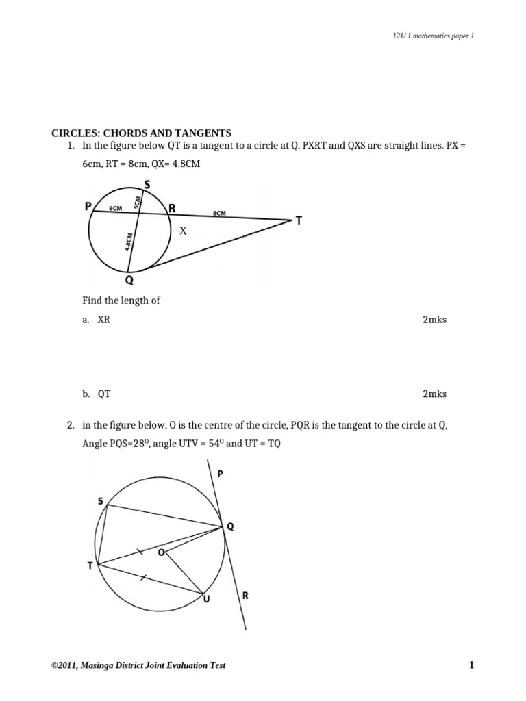 Circle Geometry: Chords and Tangents | PDF | Circle | Angle