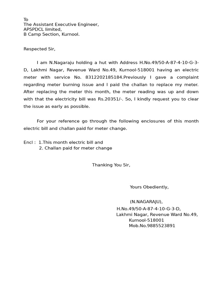 Complaint on Erroneous Electric Bill | PDF