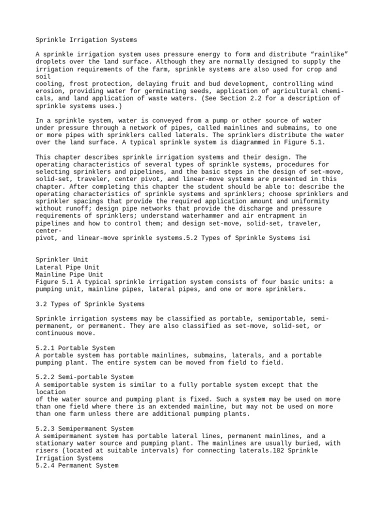 Sprinkler Irrigation- Summary | PDF | Irrigation | Hydraulic Engineering