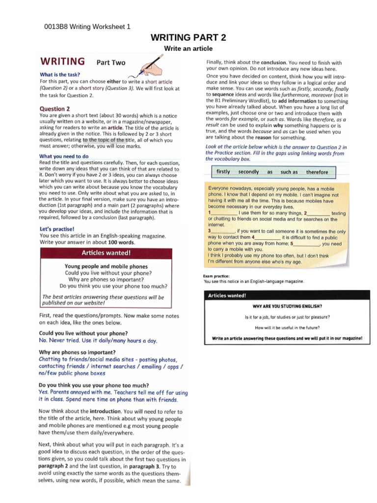 0013B8 Writing Worksheet 1 | PDF