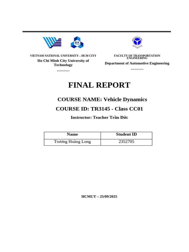 BTL_Truong Hoang Long_CC01 | PDF | Four Wheel Drive | Axle