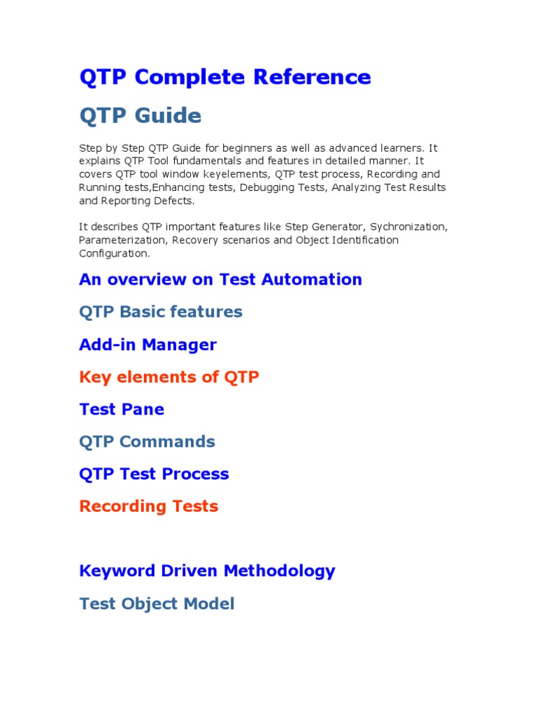 QTP Complete Reference | Download Free PDF | Scripting Language | Object (Computer Science)
