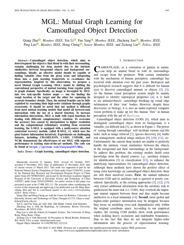 Zhai 等 - 2023 - MGL Mutual Graph Learning for Camouflaged Object | PDF ...