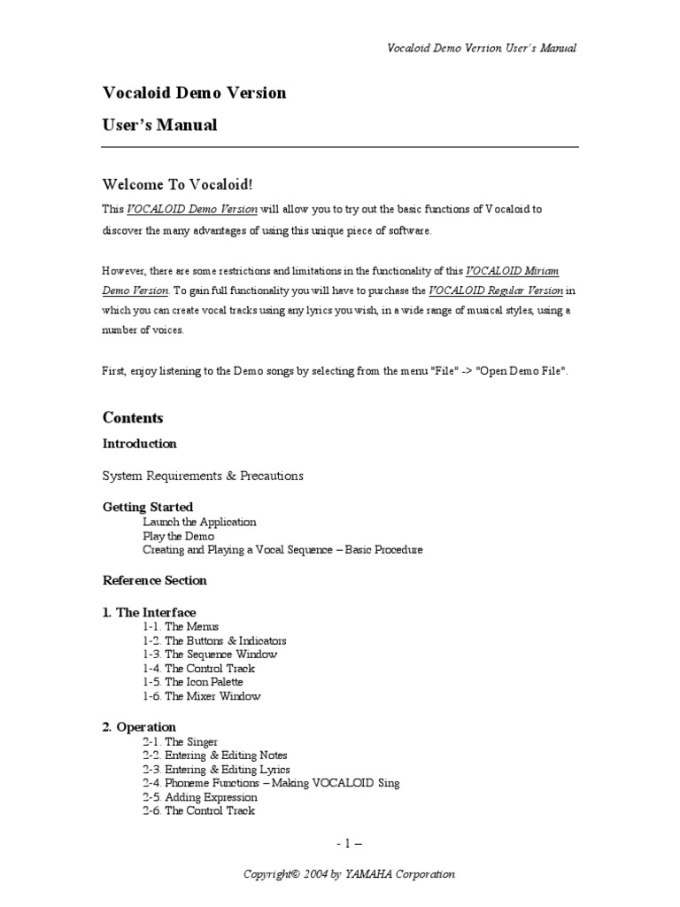 Vocaloid Demo Manual | PDF | Icon (Computing) | Point And Click