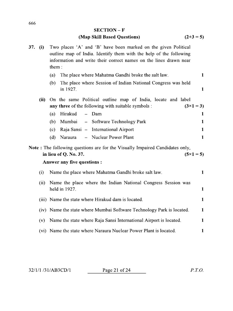 Map Skills: Indian Geography Questions | PDF | Indian National Congress ...