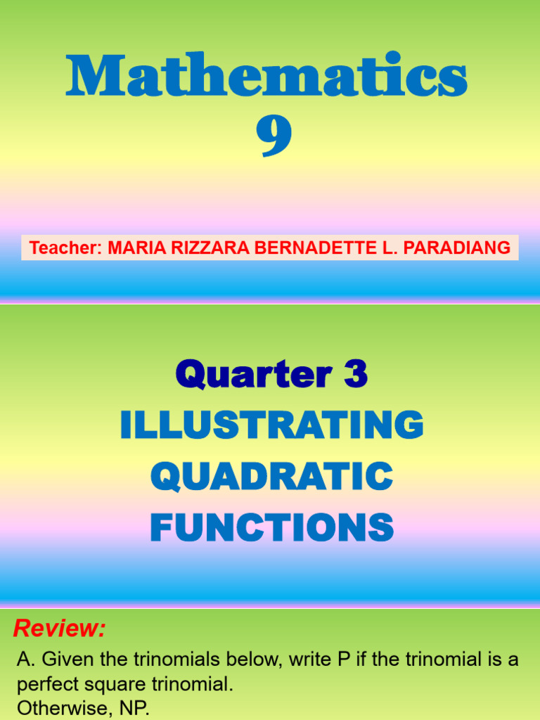 Quadratic Functions: Review & Transformation | PDF | Quadratic Equation ...