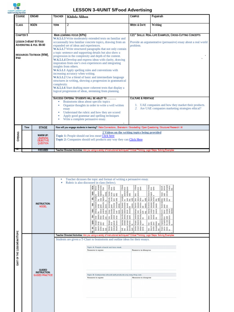 Food Advertising and Persuasive Writing | PDF | Essays | Reading ...