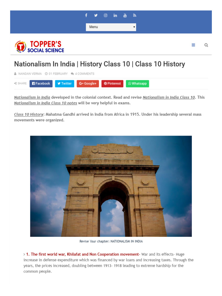 Nationalism in India Class 10 Notes | PDF | Mahatma Gandhi | Indian ...