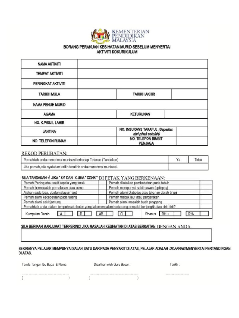 BORANG KOKURIKULUM | PDF