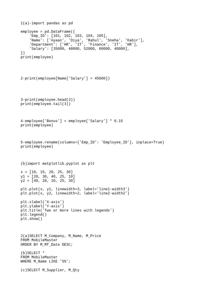 Set a of Practical Question Paper | PDF