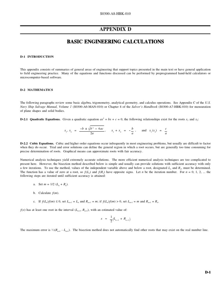 Appendix D Basic Basic Engineering Engineering Calculations ...