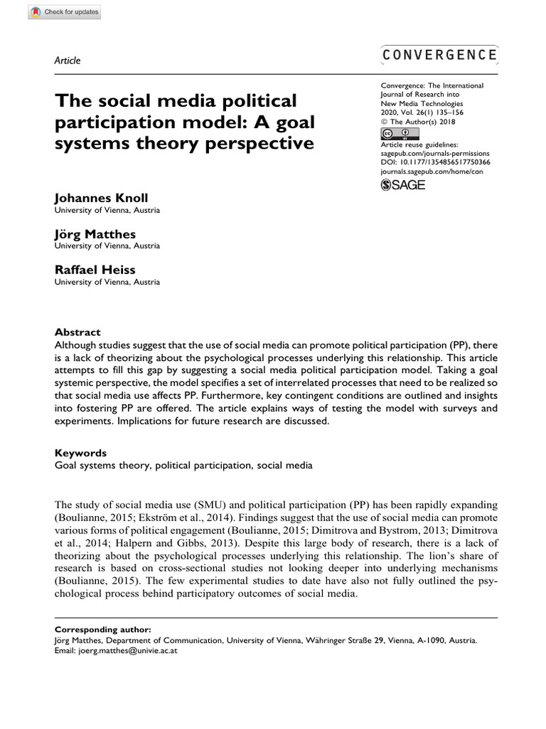 Knoll Et Al 2018 the Social Media Political Participation Model a Goal ...